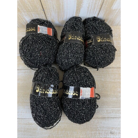 Other | 5 Skeins Princesse Frizelle Yarn Wool Blend Black Silver ...